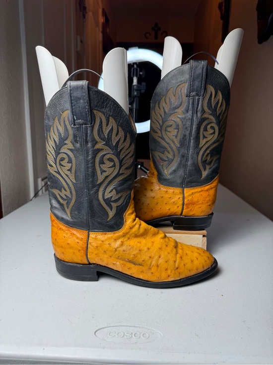 Justin Boots | Shoes | Justin Cognac Black Full Quill Ostrich Western ...